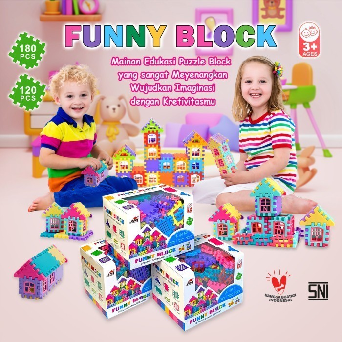 Jual Mainan Edukasi Anak Balok Susun Puzzle Imajinasi Bentuk Rumah 120 ...