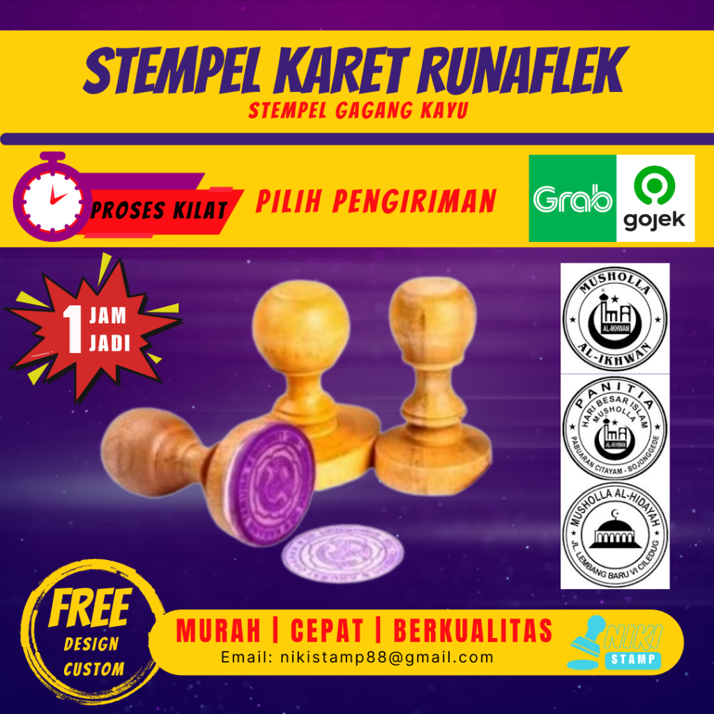 Jual Stempel Runaflek Gagang Kayu Bulat | Cetak Stempel Design Custom | Shopee Indonesia