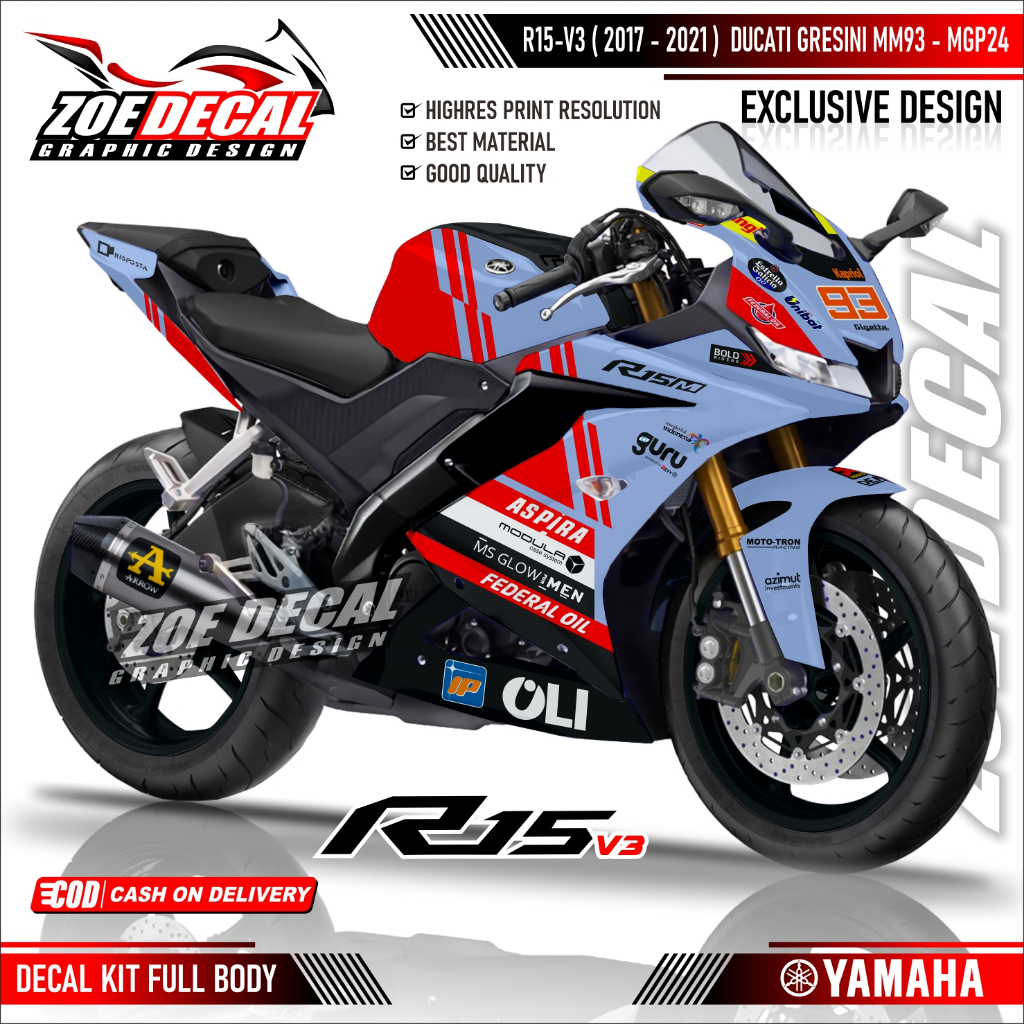 Jual Terbaru Decal Stiker Full Body Yamaha R15 V3 Motif Livery GRESINI ...