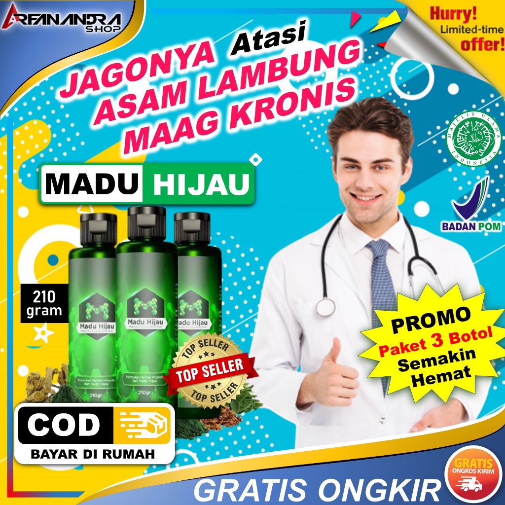 Jual PAKET 3 BOTOL Madu Hijau Obat Atasi Maag, Gerd, Asam Lambung Naik ...