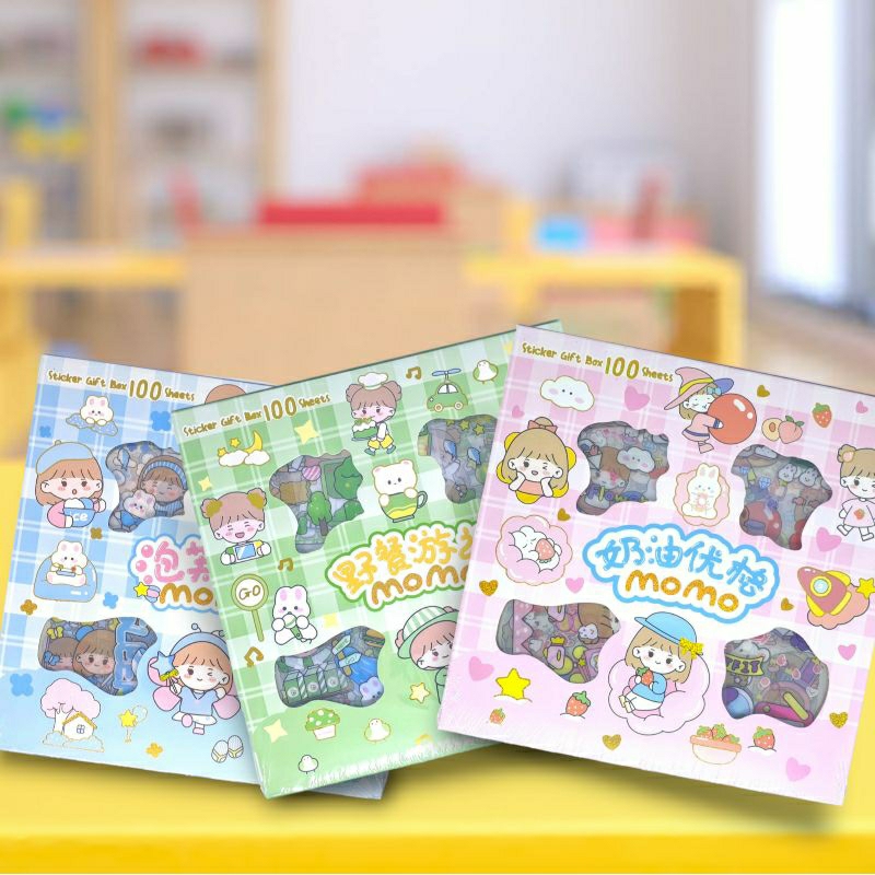 Jual Sticker MOMO MIX RAINBOW - PVC Waterproof - isi 1 Box 100 lbr Mix ...
