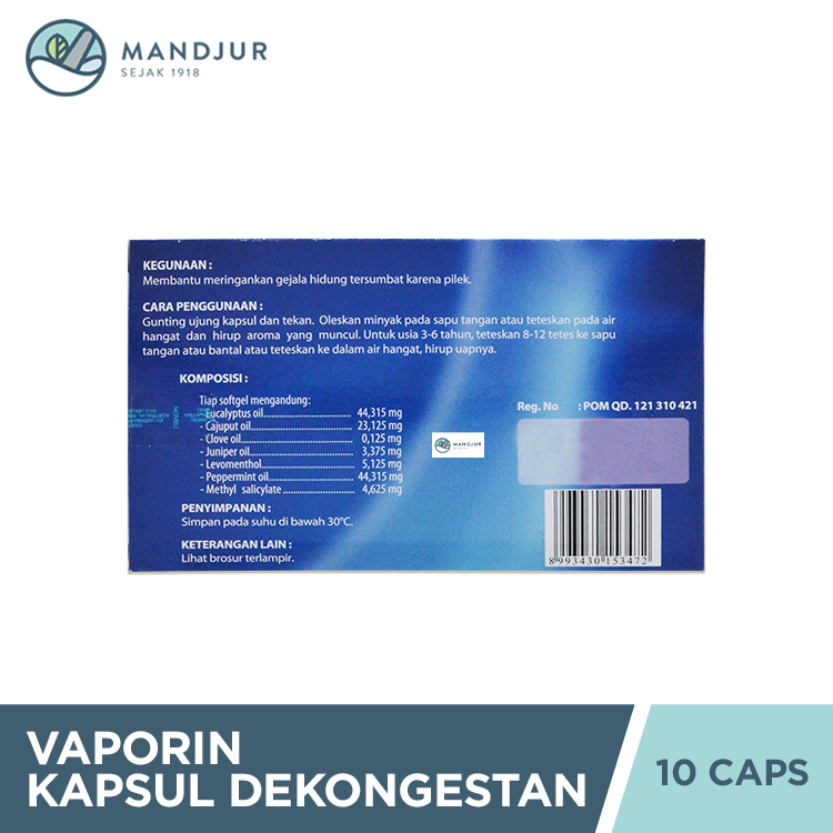 Jual Vaporin Kapsul Dekongestan Inhalasi Isi 10 Kapsul Lunak | Shopee ...