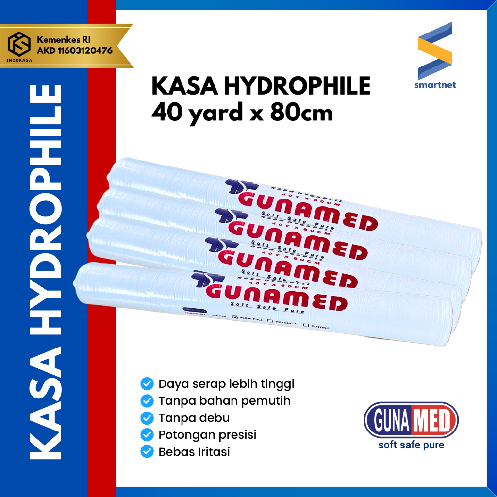 Jual Kasa Gulung Hydrophile Steril GUNAMED Ukuran Besar 40 yard x 80 cm / KASA HYDROPHILE 40 ...