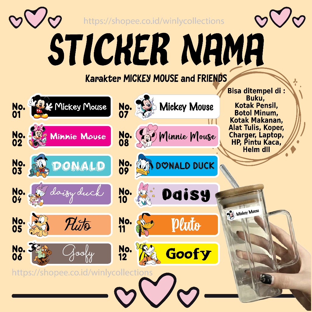 Jual STICKER LABEL NAMA MICKEY MOUSE DONALD BEBEK DISNEY STIKER LEBEL ...