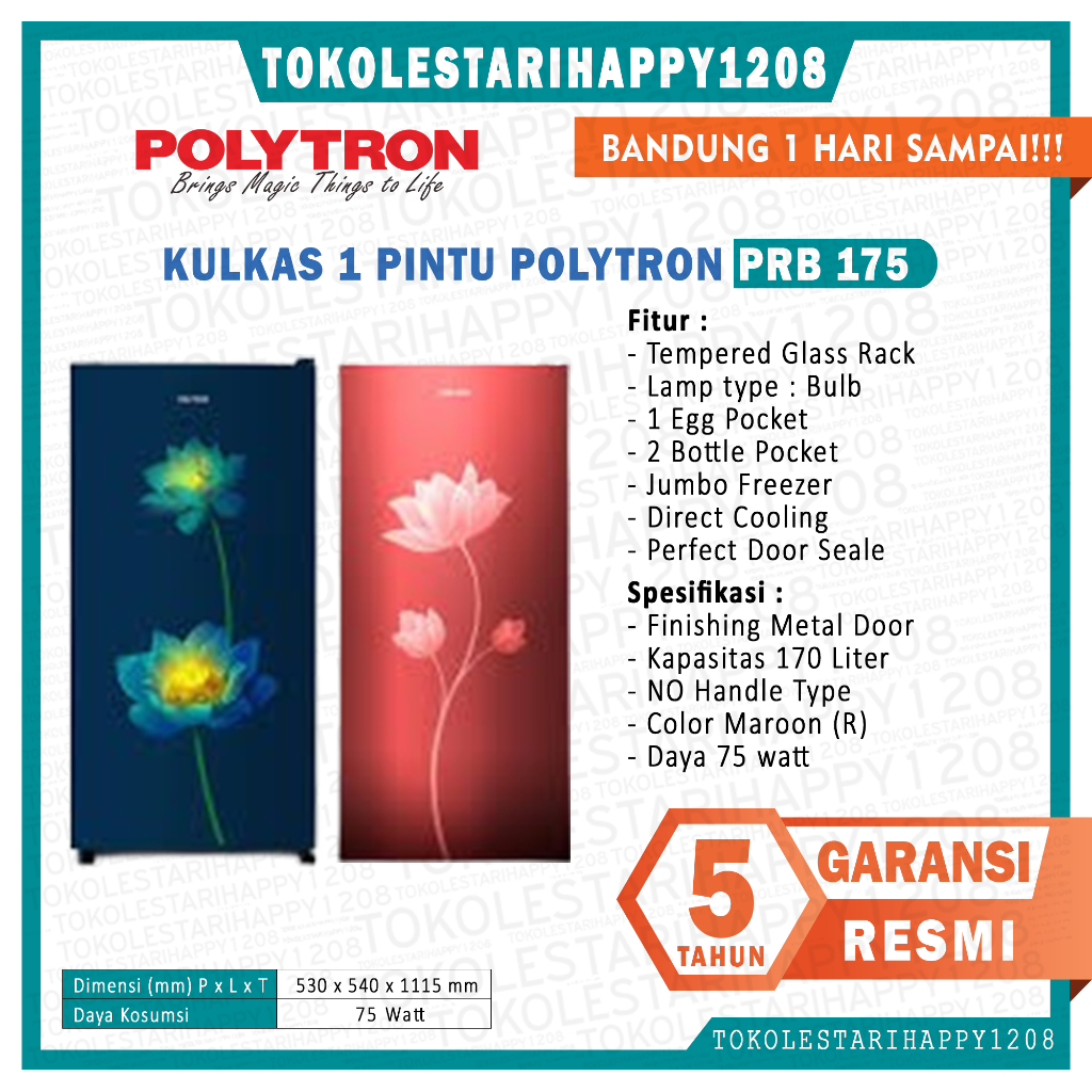 Jual KULKAS POLYTRON 1 PINTU POLYTRON 170 LITER PRB 175 / 177 / 179 ...