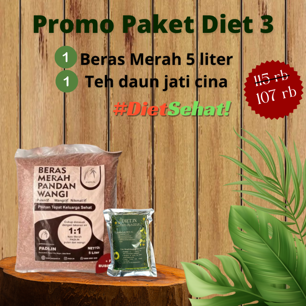 Jual Diet Sehat Paket #3: Beras Merah 5 Liter + Teh Diet.in 1 pcs ...