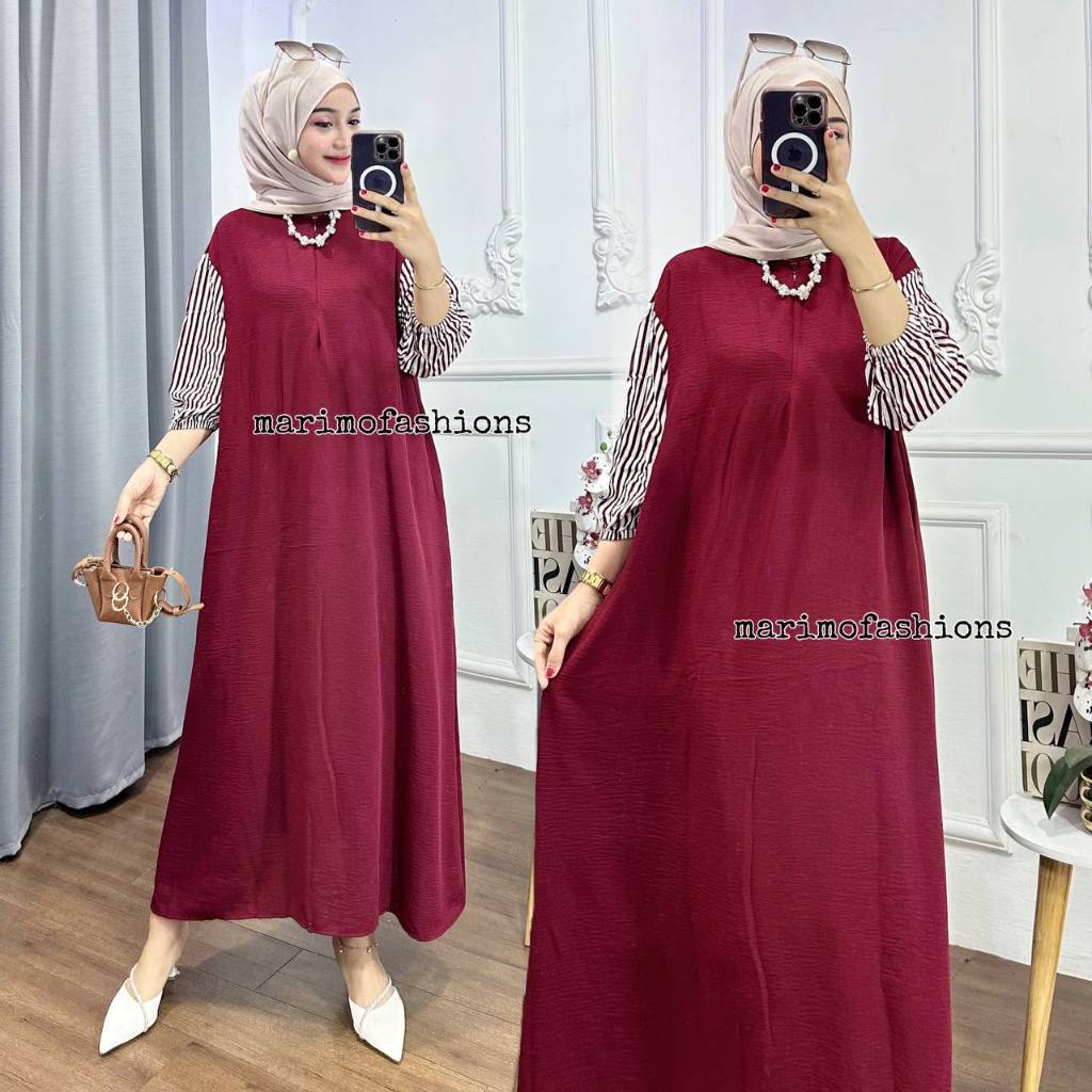 Jual LISHA DRESS GAMIS CRINKLE KOMBINASI SALUR RAYON PREMIUM BUSUI | Shopee Indonesia