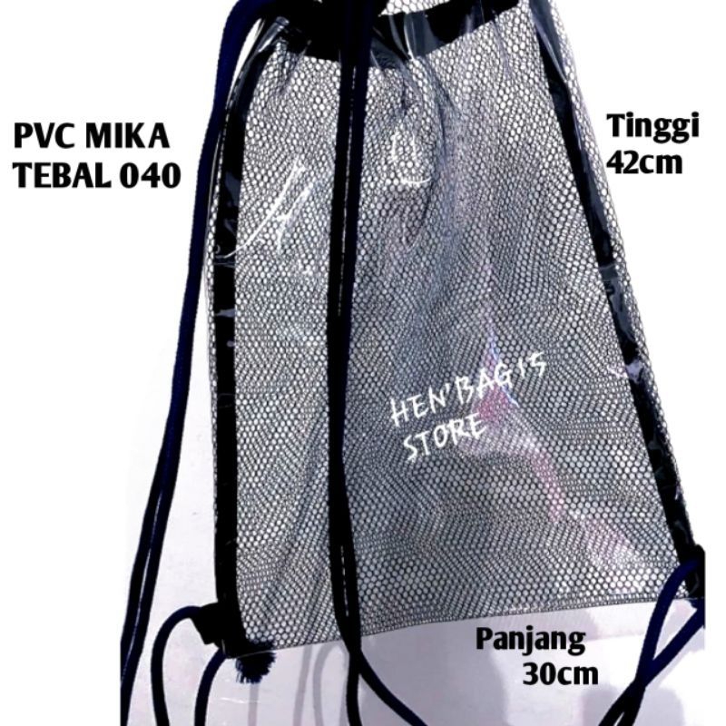 Jual Tas Serut Bening Transparan Anti Air Mix Jaring Hitam Pria Wanita Bahan PVC Mika Tebal ...