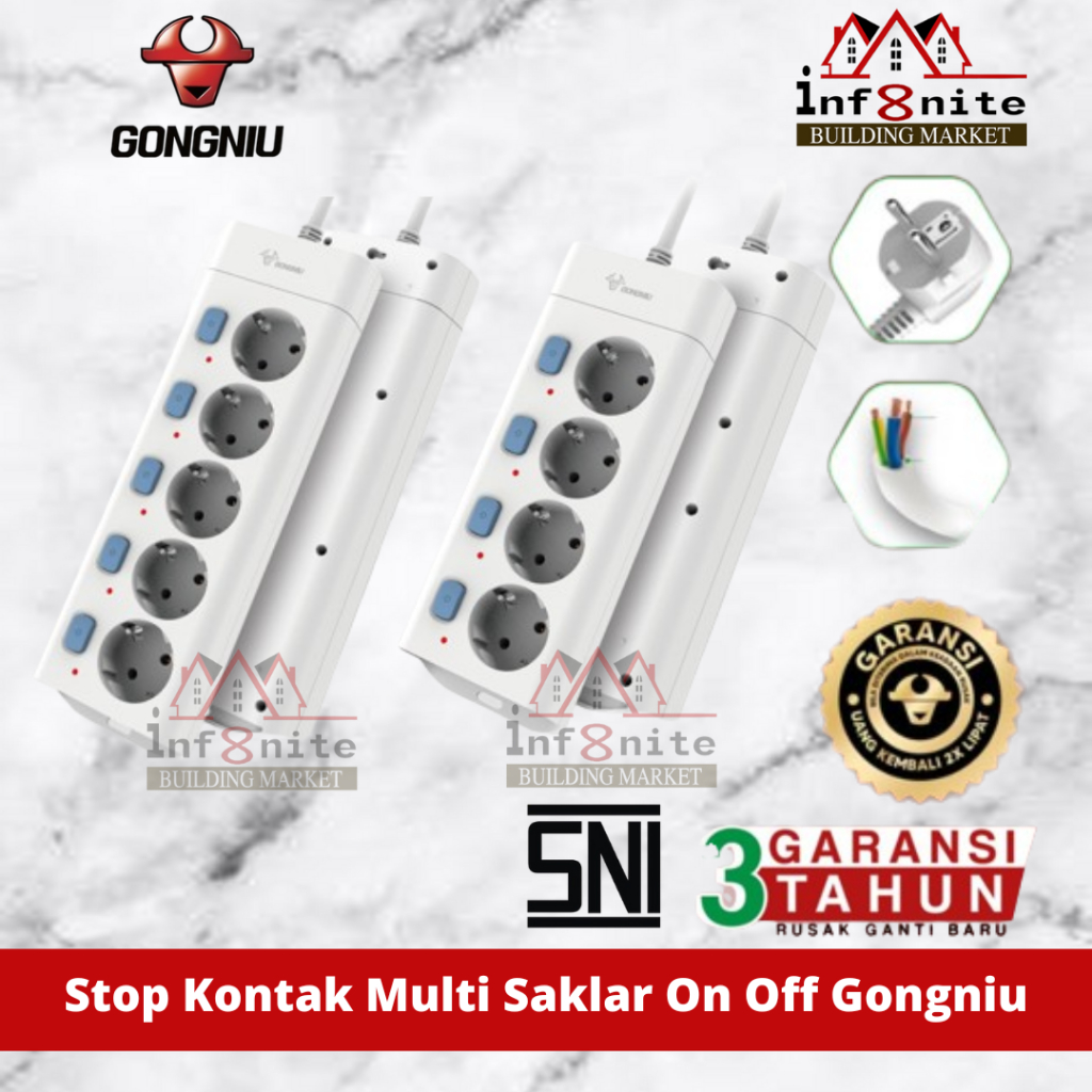 Jual Stop Kontak Multi Saklar On Off Goneo Gongniu Colokan Listrik Terminal Kuningan SNI 4 5 ...