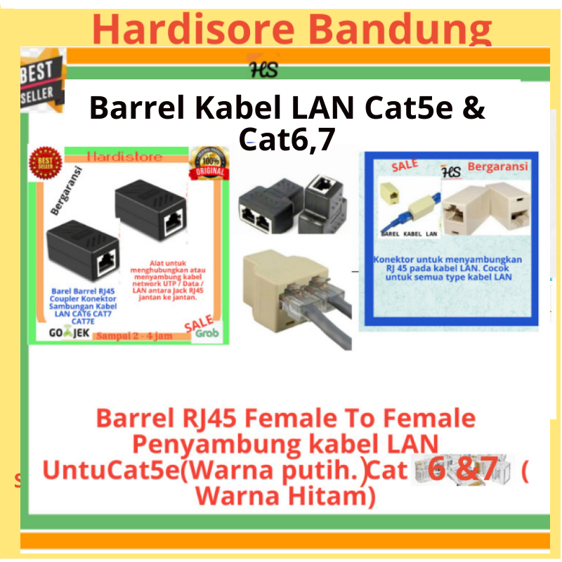Jual Barrel RJ45 Female To Female Penyambung kabel LAN Ca5 - Cat6 - Cat ...