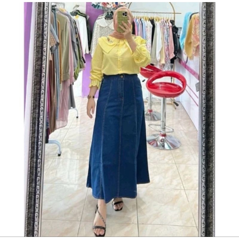 Jual Rok Jeans Style Korean // Rok Jeans Sctrech Wanita // Rok 7/8 ...
