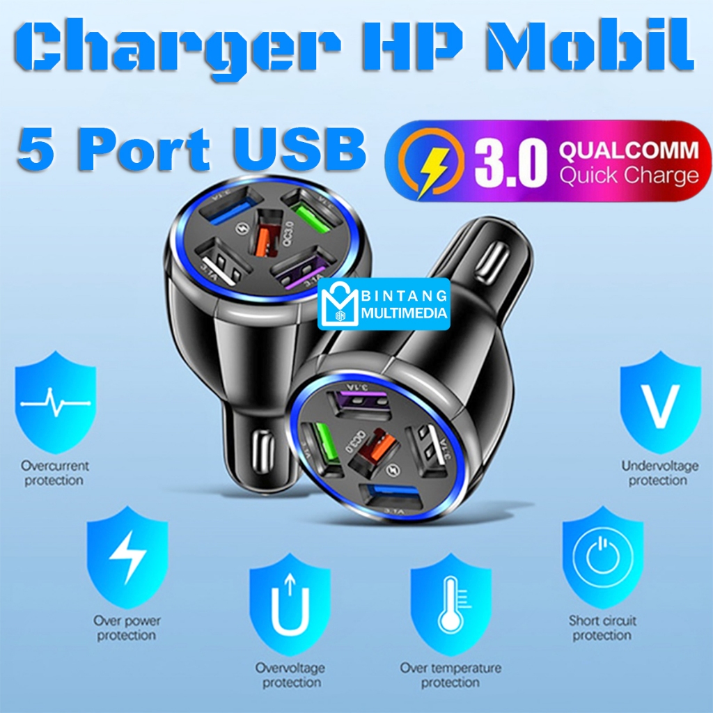 Jual Charger Mobil Fast Charging 5 USB Port Car Adaptor HP Cas Casan ...
