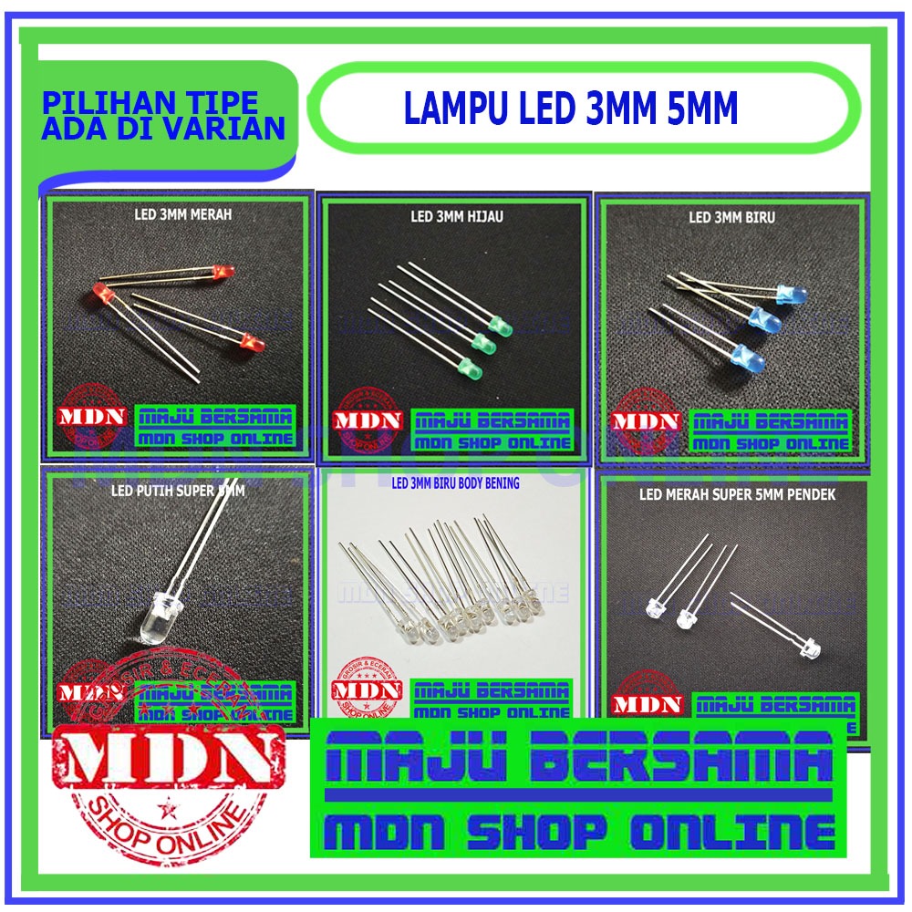 Jual Lampu led 3mm 5mm merah biru hijau pendek panjang | Shopee Indonesia
