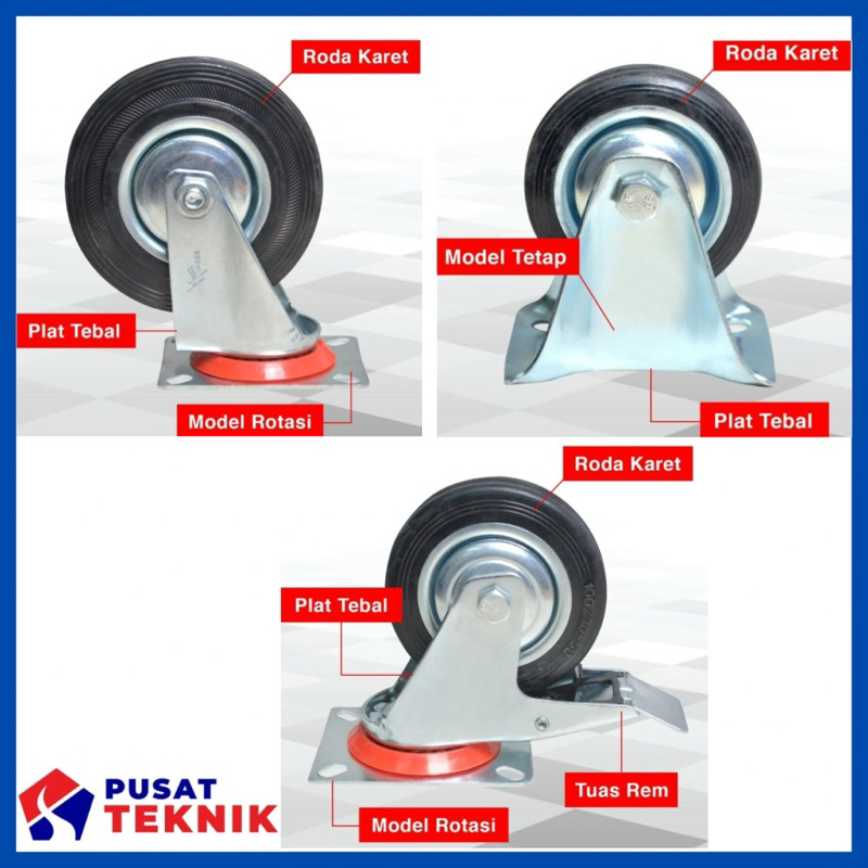 Jual RODA KARET 3" RODA GEROBAK TROLI ETALASE RODA KASTOR 3 INCH KARET ...