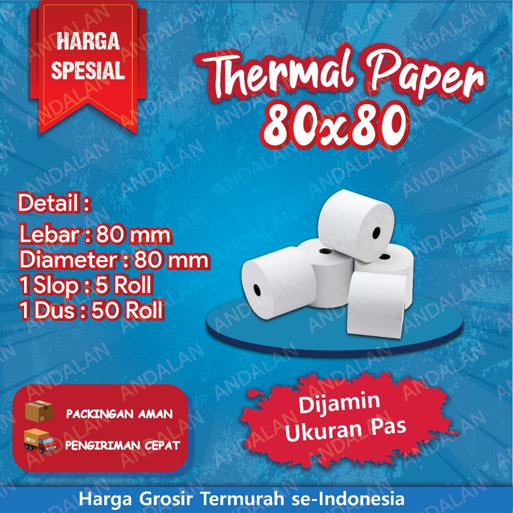 Jual Kertas Thermal Ukuran 80x80 (5 rol) | Shopee Indonesia