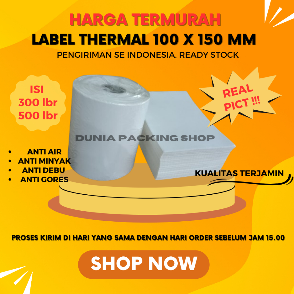 Jual LABEL STICKER THERMAL 100 X 150 BARCODE UKURAN A6 TERMURAH | Shopee Indonesia