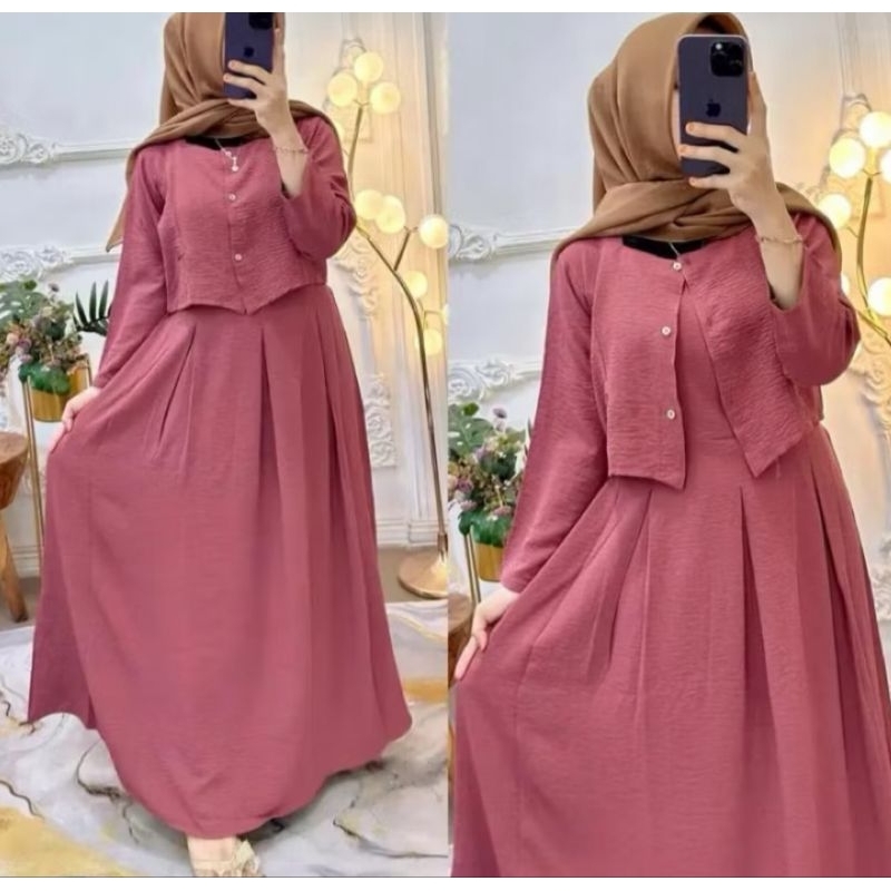 Jual ONESET OVERALL 2in1 model terbaru Gamis CRINKLE AIRFLOW Gamis ...