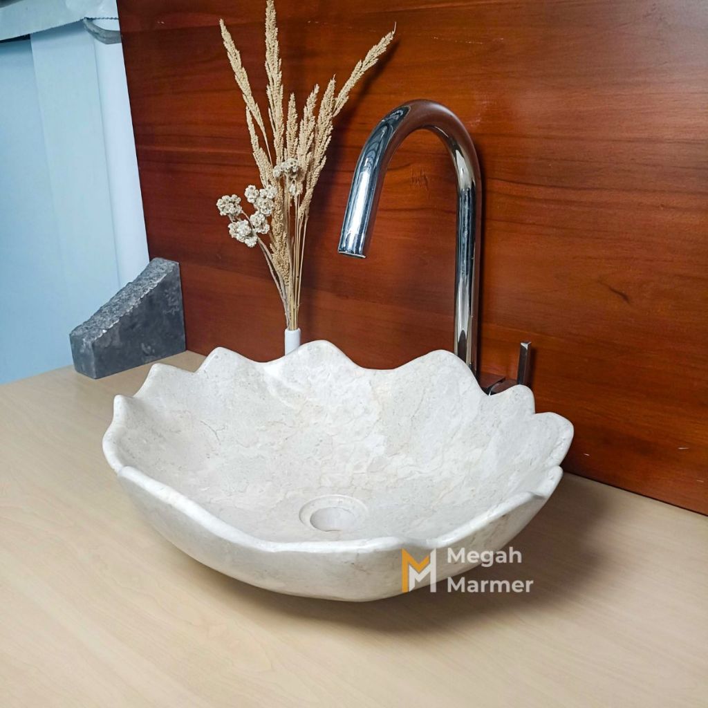 Jual Megah Marmer | Wastafel Marmer Bentuk Bunga Unik Ukuran 45 cm ...