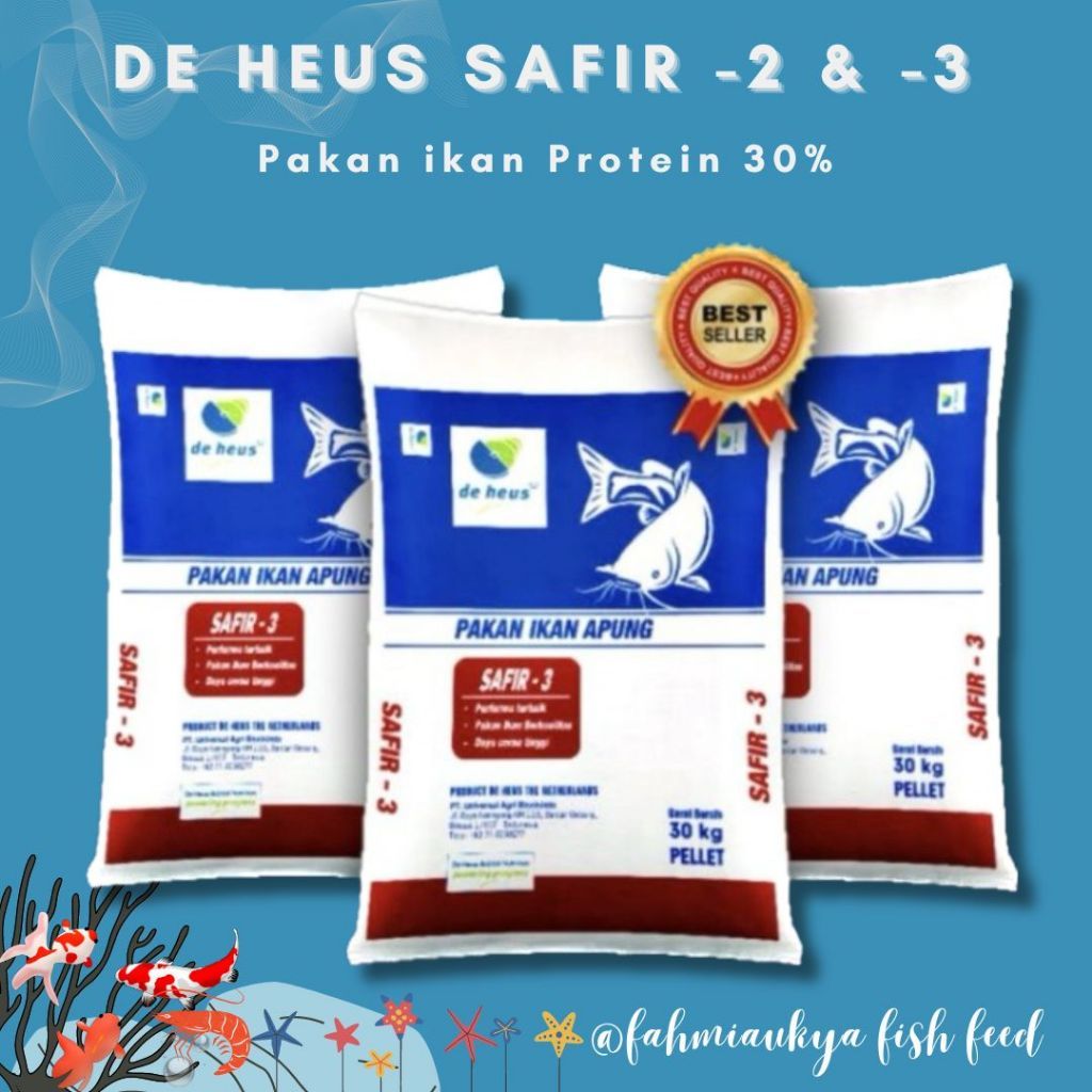 Jual (PAKET 10 KG) Pakan Ikan DE HEUS SAFIR -2 dan -3 | Pakan ikan ...