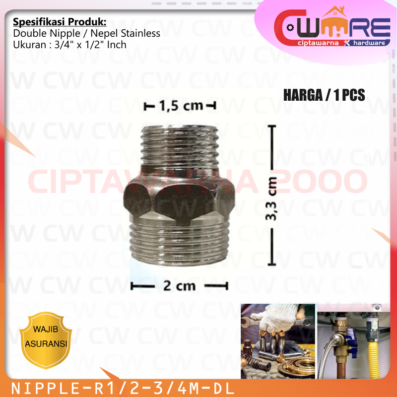 Jual Reducer double nipple nepel sok drat luar 1/2 inch ke 3/4 inch ...