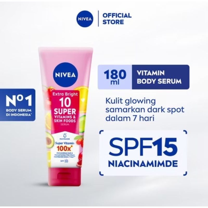 Jual NIVEA Body Serum Extra Bright 10 Super Vitamins & Skin Foods SPF15 ...