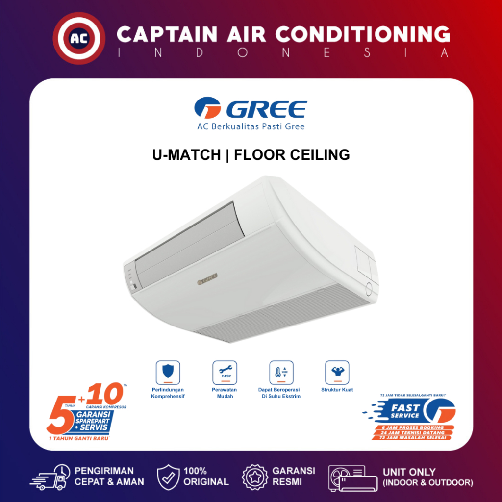 Jual GREE AC Floor Ceiling GU-140ZD/A-K 6 PK Non Inverter | Shopee ...