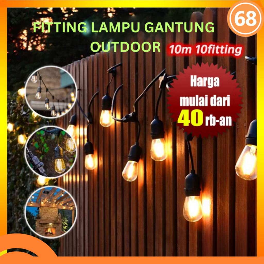Jual Fitting Lampu Gantung Outdoor 10 Meter 10 Fitting / LAMPU GANTUNG dekorasi / Kabel Fitting ...