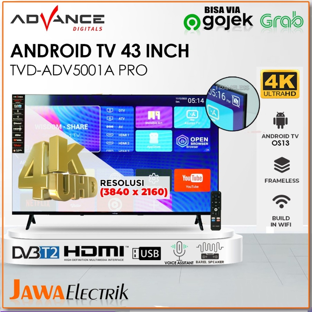 Jual Advance Android 13 Smart TV Frameless 50" inch ADV 5001A ...