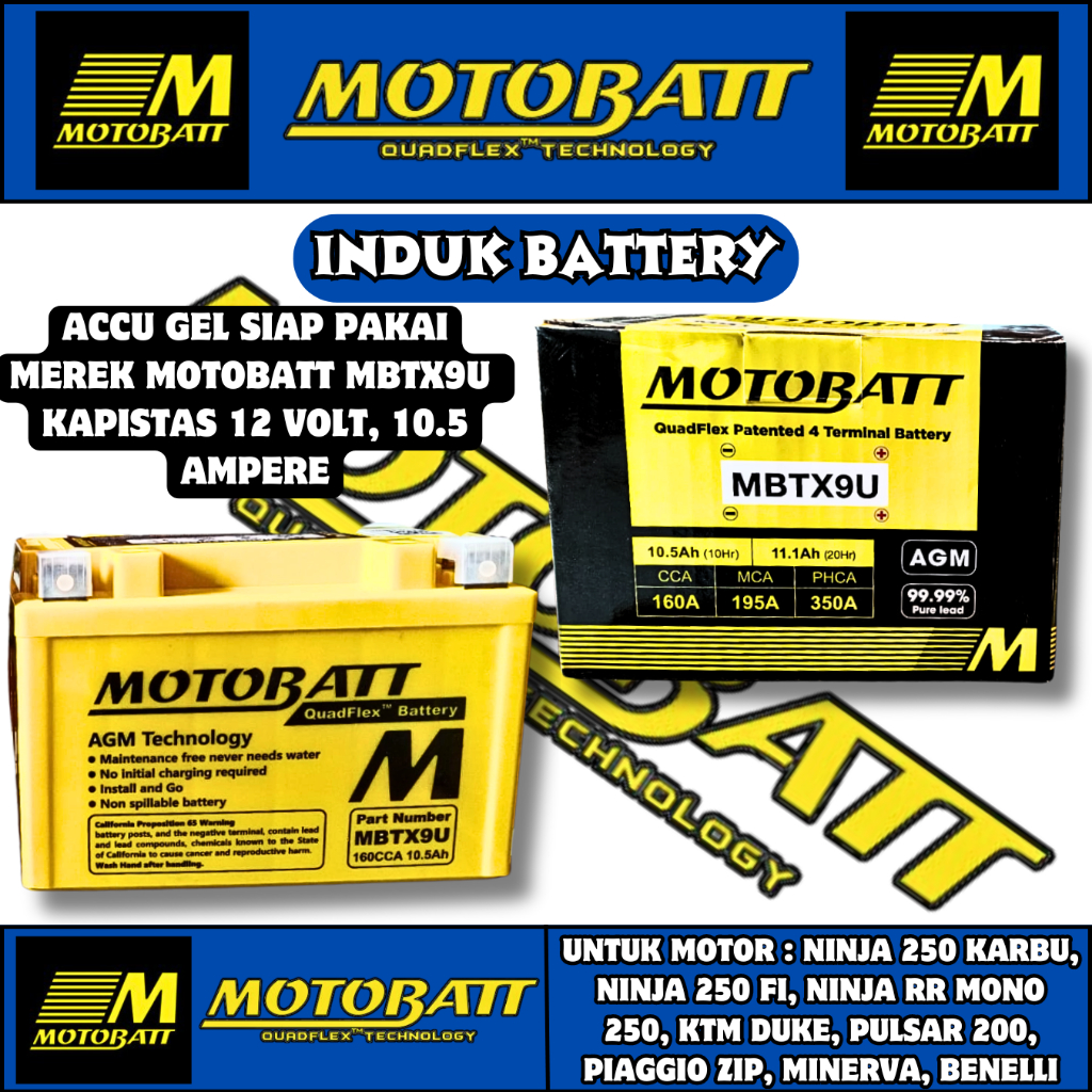 Jual Aki Motobatt MBTX9U Motor Ninja 250 FI Karbu Mono Z250SL ZX 250 R ...