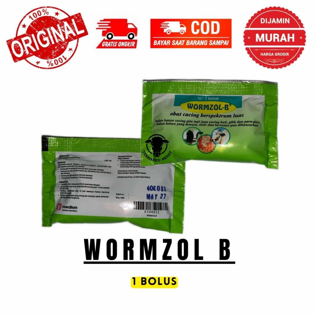 Jual WORMZOL B 1 BOLUS SACHET - Obat Cacing Cacingan Sapi Kerbau Kuda ...