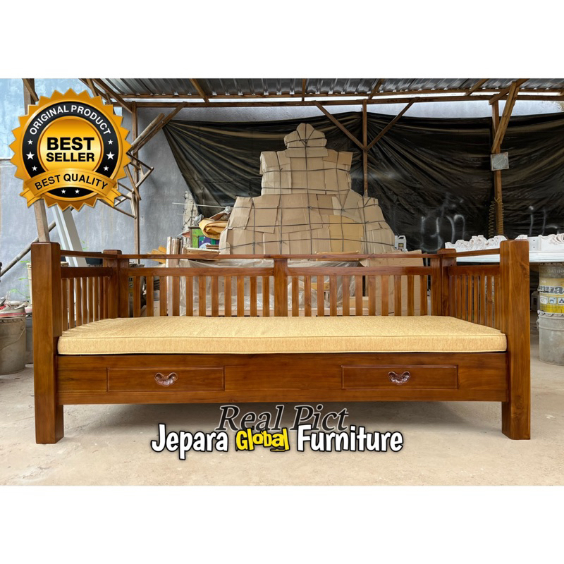 Jual REAL PICT !! bangku bale bale minimalis Jati 2pcs laci FREE BUSA ...