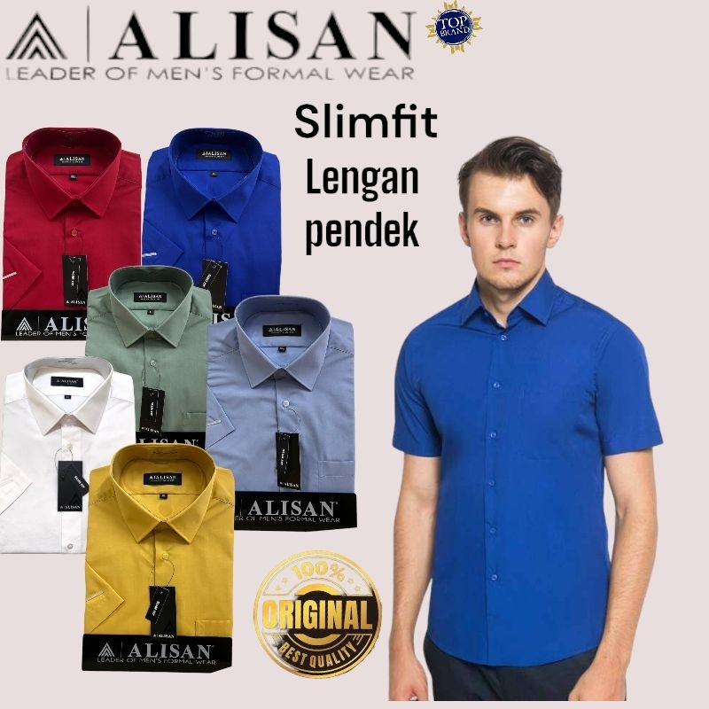 Jual kemeja alisan polos slimfit lengan pendek 100%original | Shopee ...