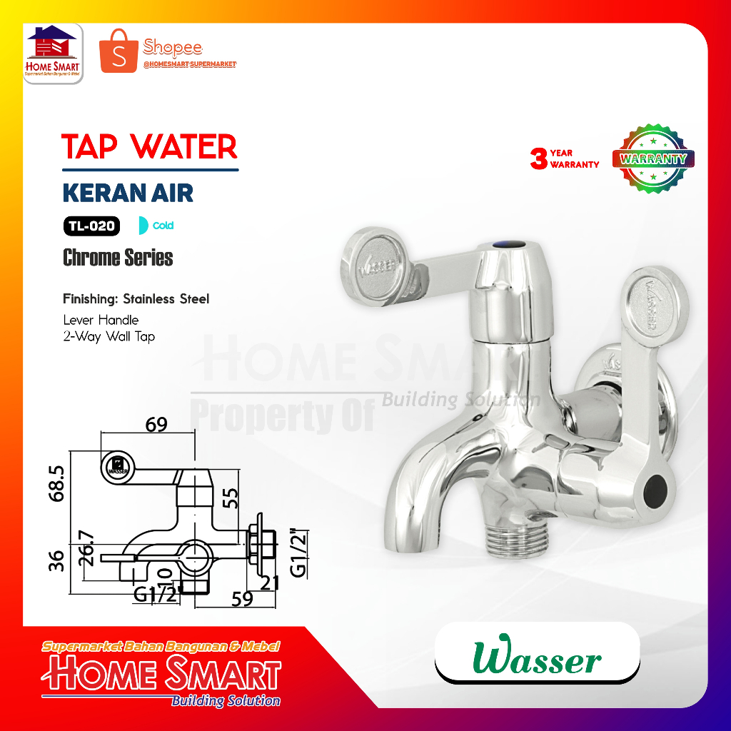 Jual Wasser TL-020 Kran Cabang 2 Way Wall Tap | Shopee Indonesia