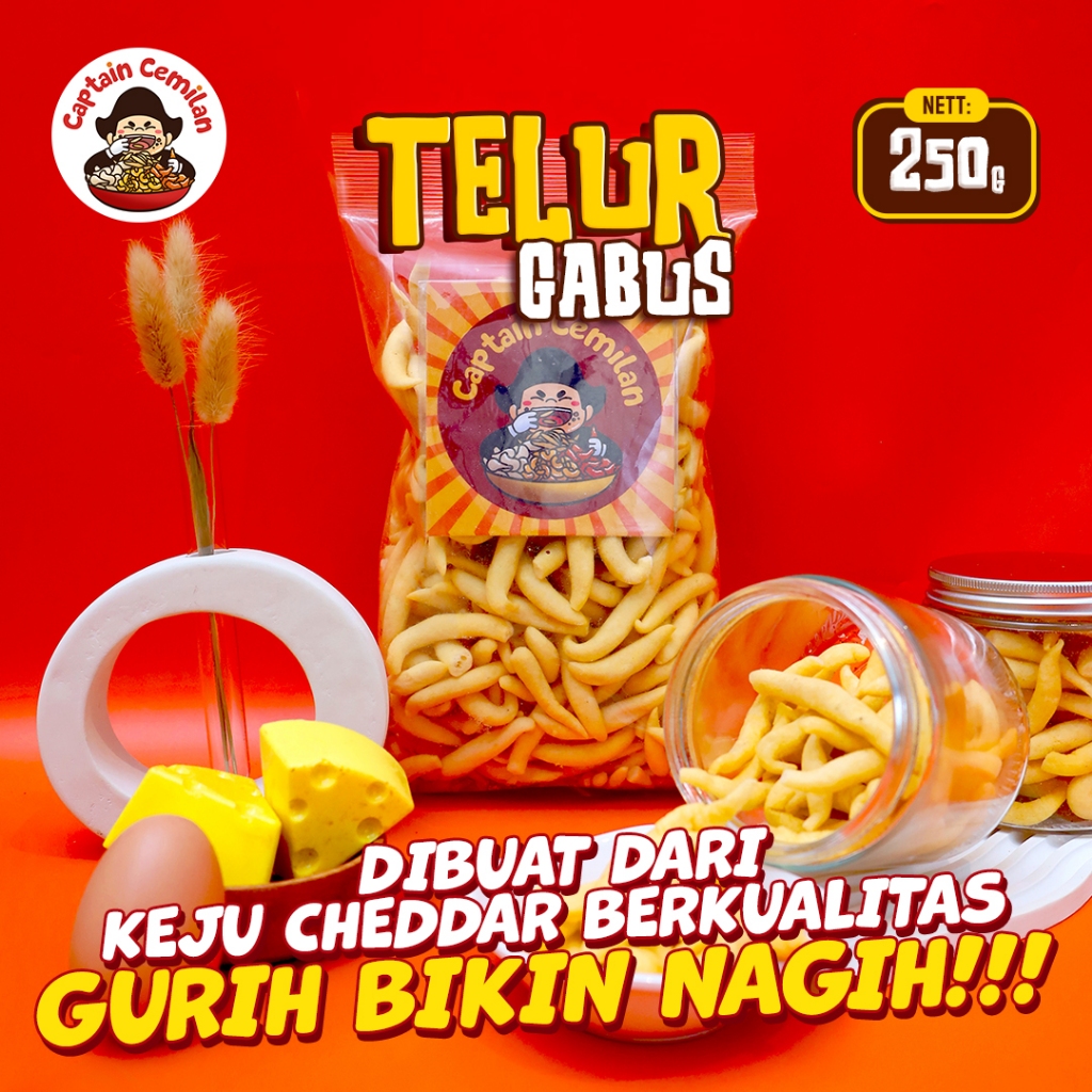 Jual 250gram Telor Gabus Keju Asin renyah stik keju Captain Cemilan ...