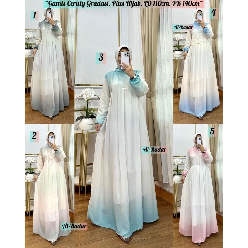 Jual GAMIS CERUTY GRADASI SET HIJAB LD 110 CM PB 140 CM | Shopee Indonesia