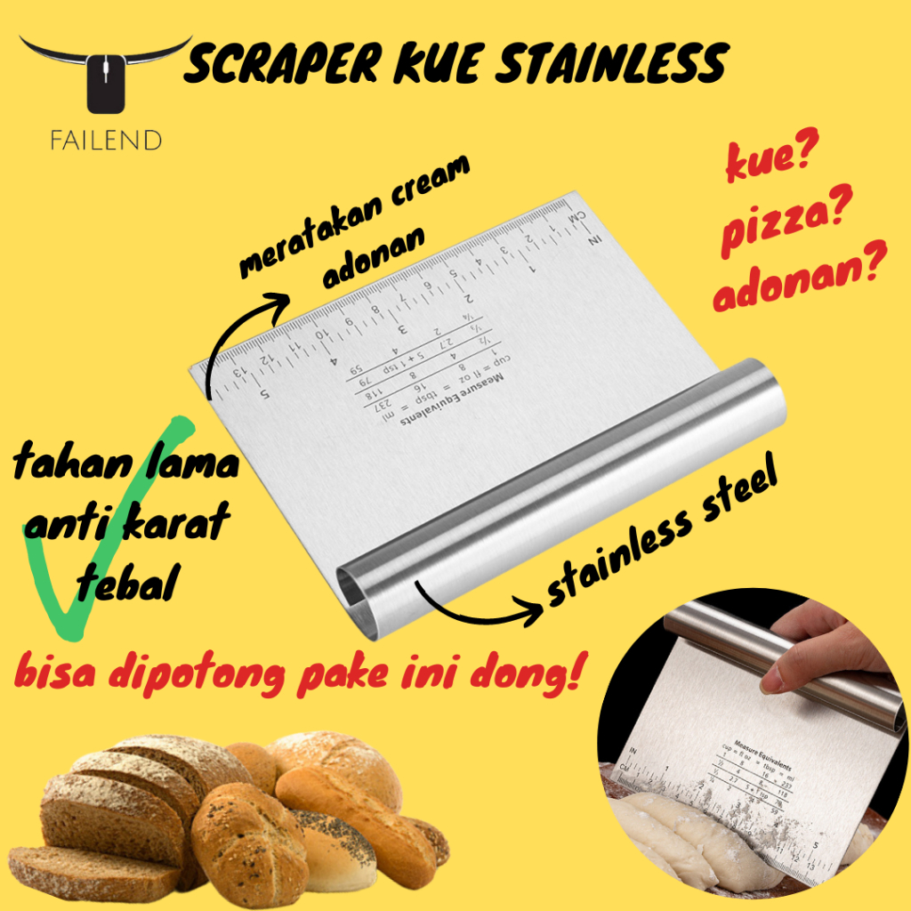 Jual Scraper Kue Alat Pemotong Adonan Stainless 430 Chopper dengan ...