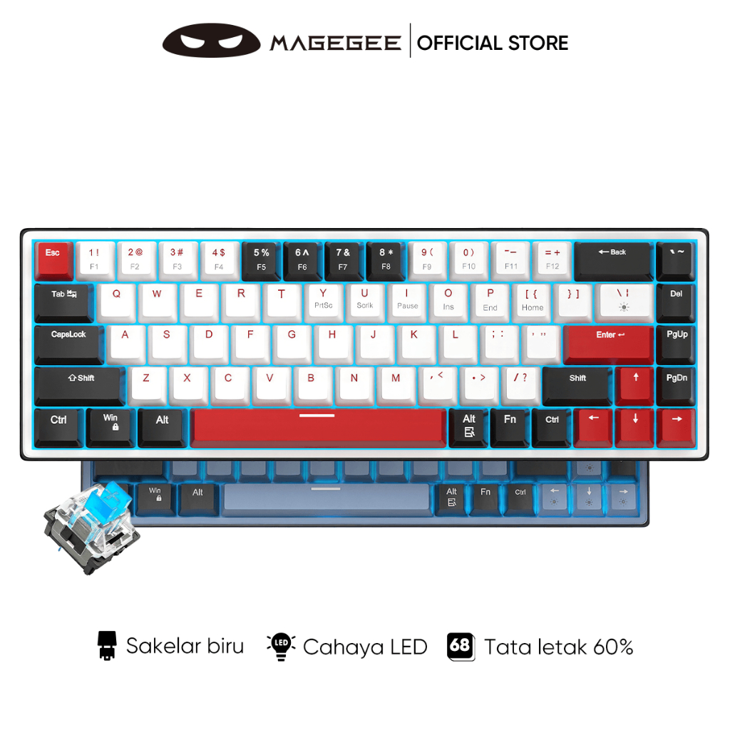 Jual MAGEGEE Mechanical Keyboard Wired Gaming LED Light 65% Layout Blue ...