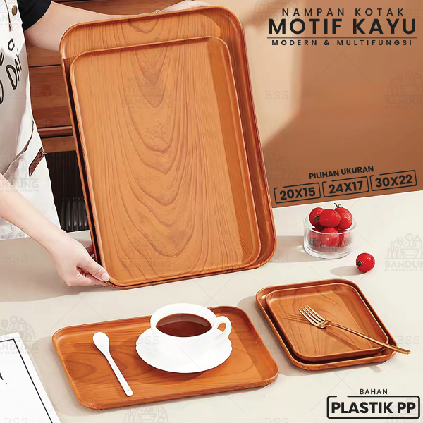 Jual Nampan Saji Kotak Tray Plastik PP Motif Kayu Makanan Minuman Besar ...