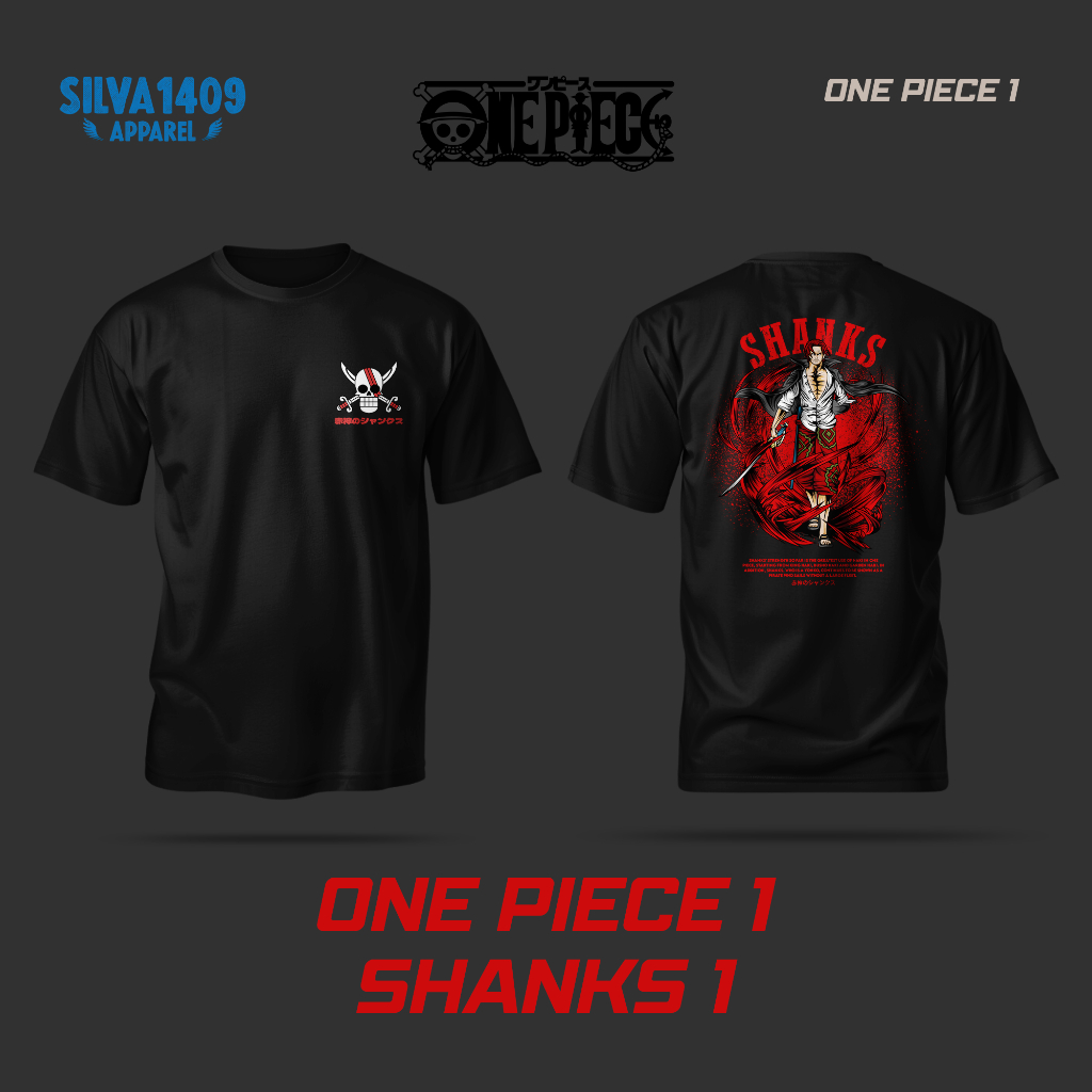 Jual SILVA APPAREL KAOS ONE PIECE SHANKS 1 HITAM PREMIUM COMBED 30S ...