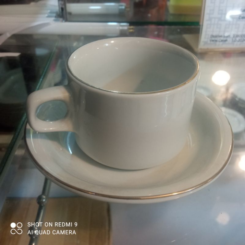 Jual Cangkir keramik Sango + lepek type 05101/2 warna putih list gold ...