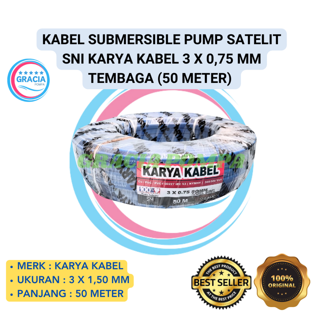 Jual KABEL SUBMERSIBLE PUMP POMPA SATELIT SNI MEREK KARYA KABEL 3 X 0 ...