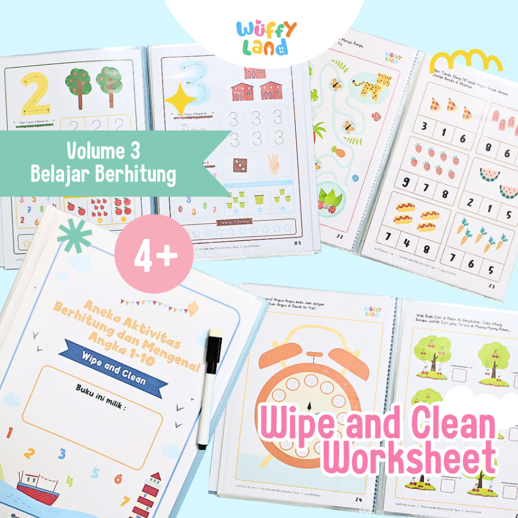 Jual Wipe and Clean Worksheet Belajar Menulis Angka dan Berhitung Free ...