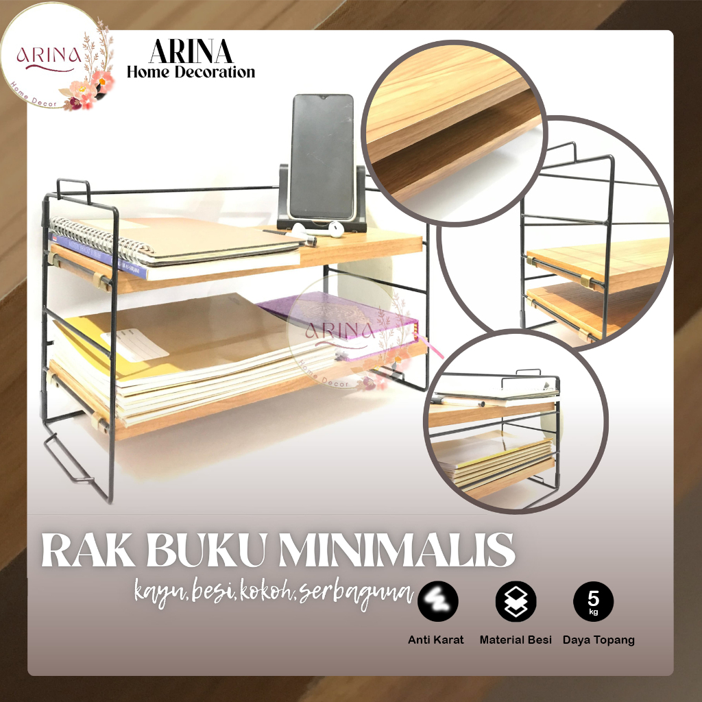 Jual 【AHD】Rak Buku / Laptop Organizer Rak Kayu Besi Susun Minimalis ...