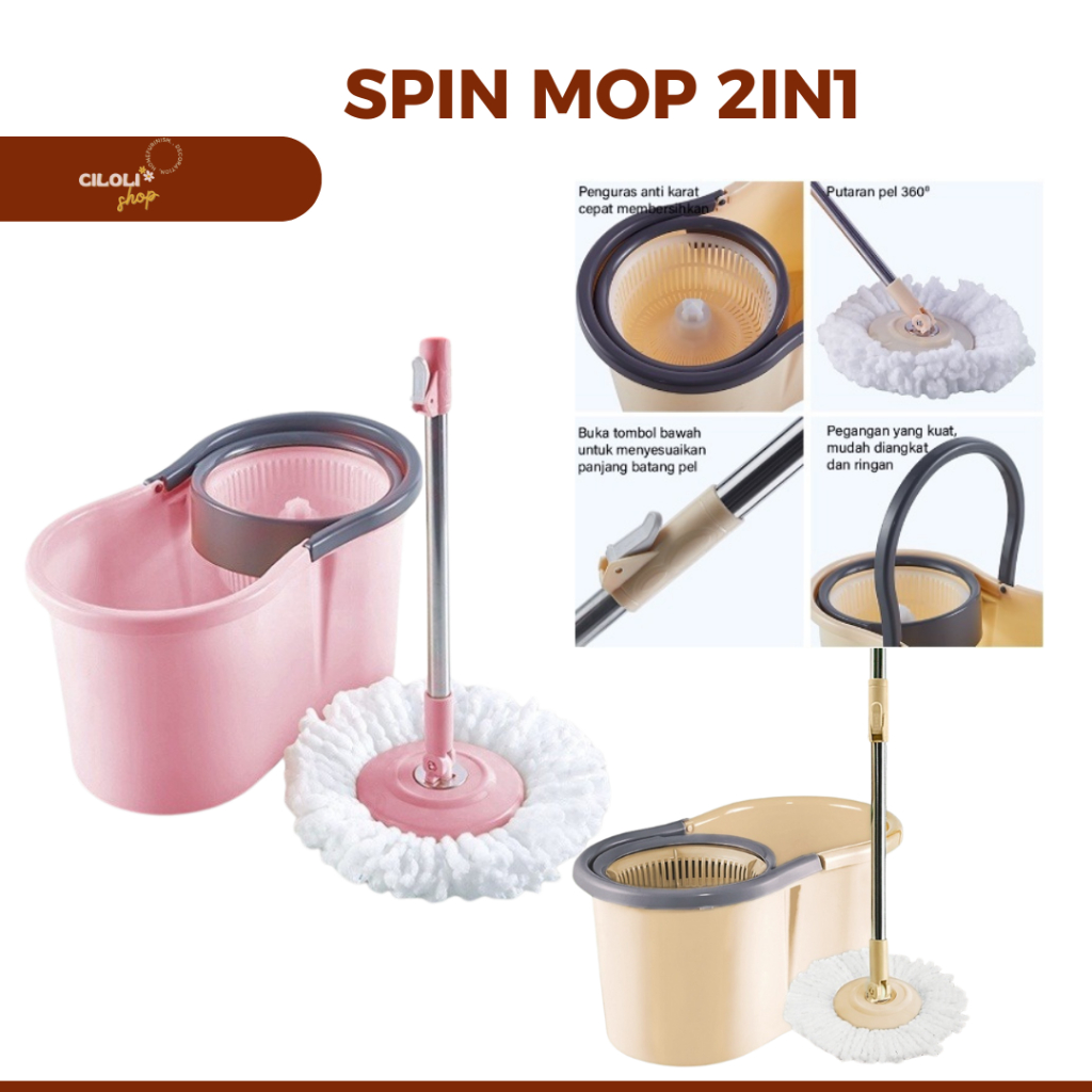 Jual Alat Pel Lantai Ember 2 in 1 Kain Fiber dengan Ember Spin Mop ...