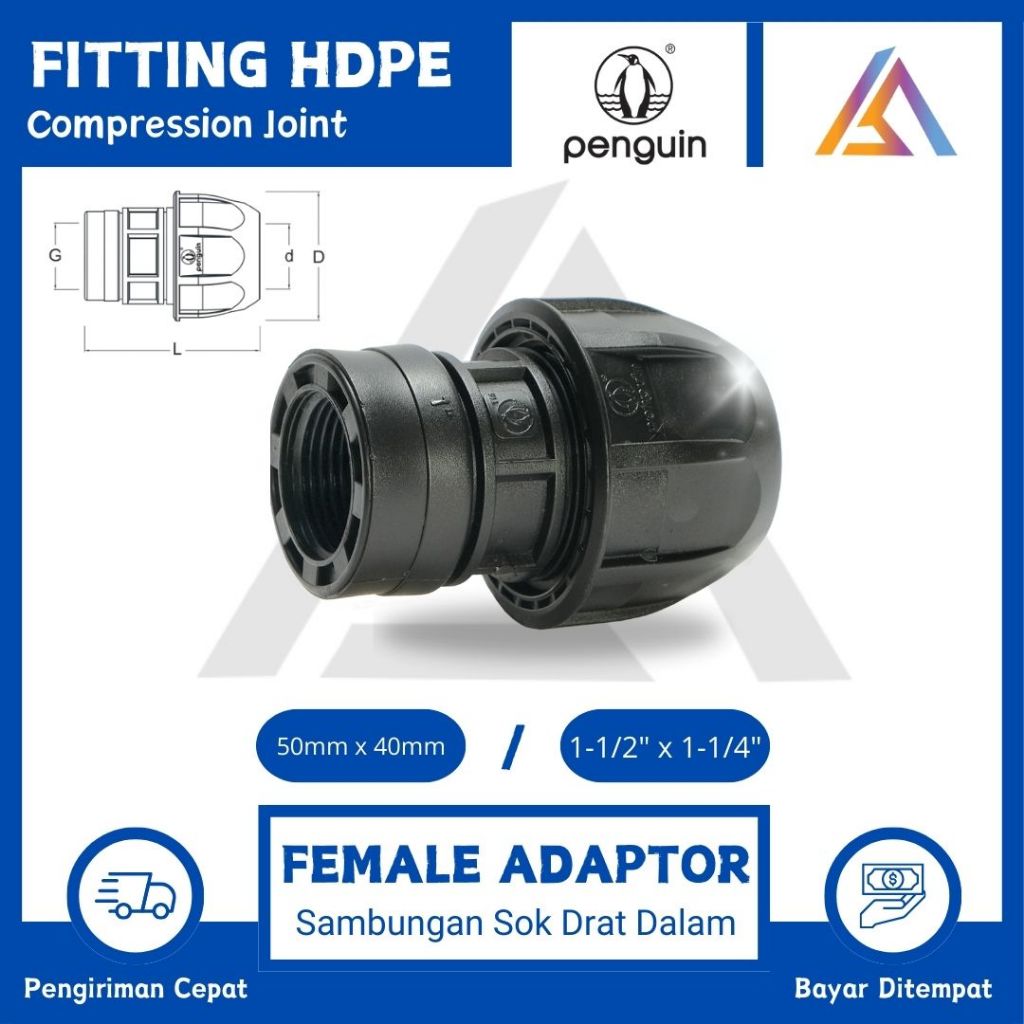 Jual Fitting Hdpe Female Adaptor 50mm x 40mm Compression | Shopee Indonesia