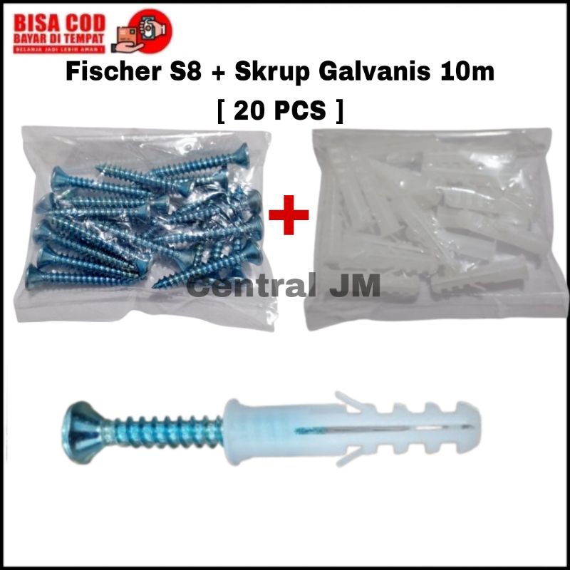Jual PAKET 1 Pack [ 20 Pcs ] Fisher S8 Nylon+ Skrup Galvanis 10m Ukuran ...