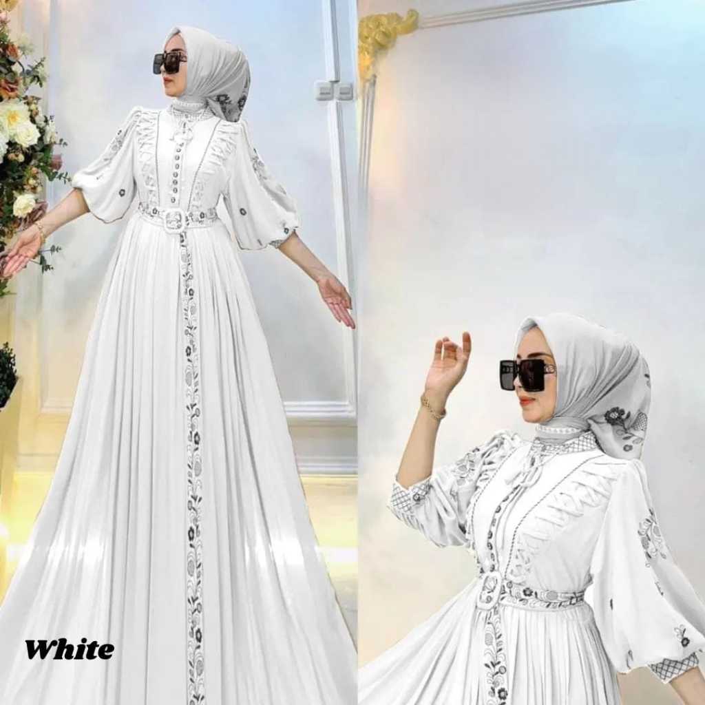 Jual Gamis Putih Wanita Kekinian Mewah Amelia Dress Gamis Putih Bordir ...
