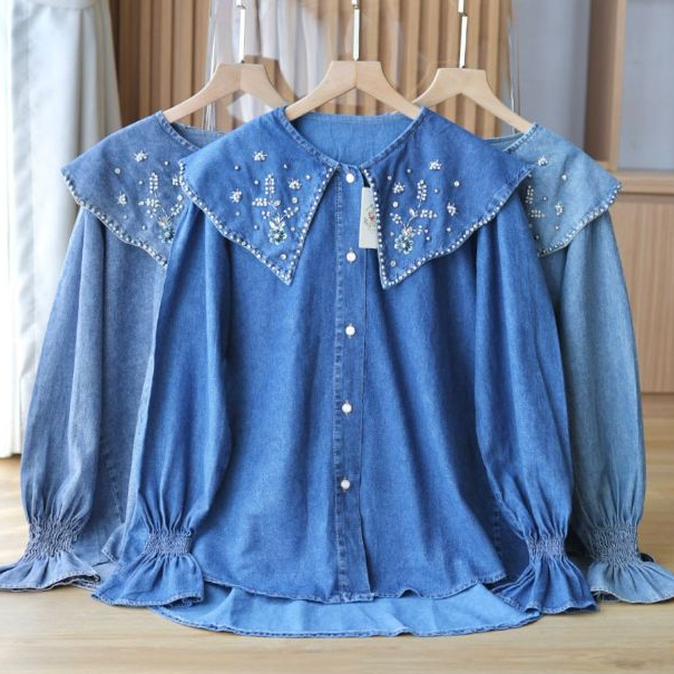 Jual BRENDA BLOUSE DENIM PAYET | Shopee Indonesia
