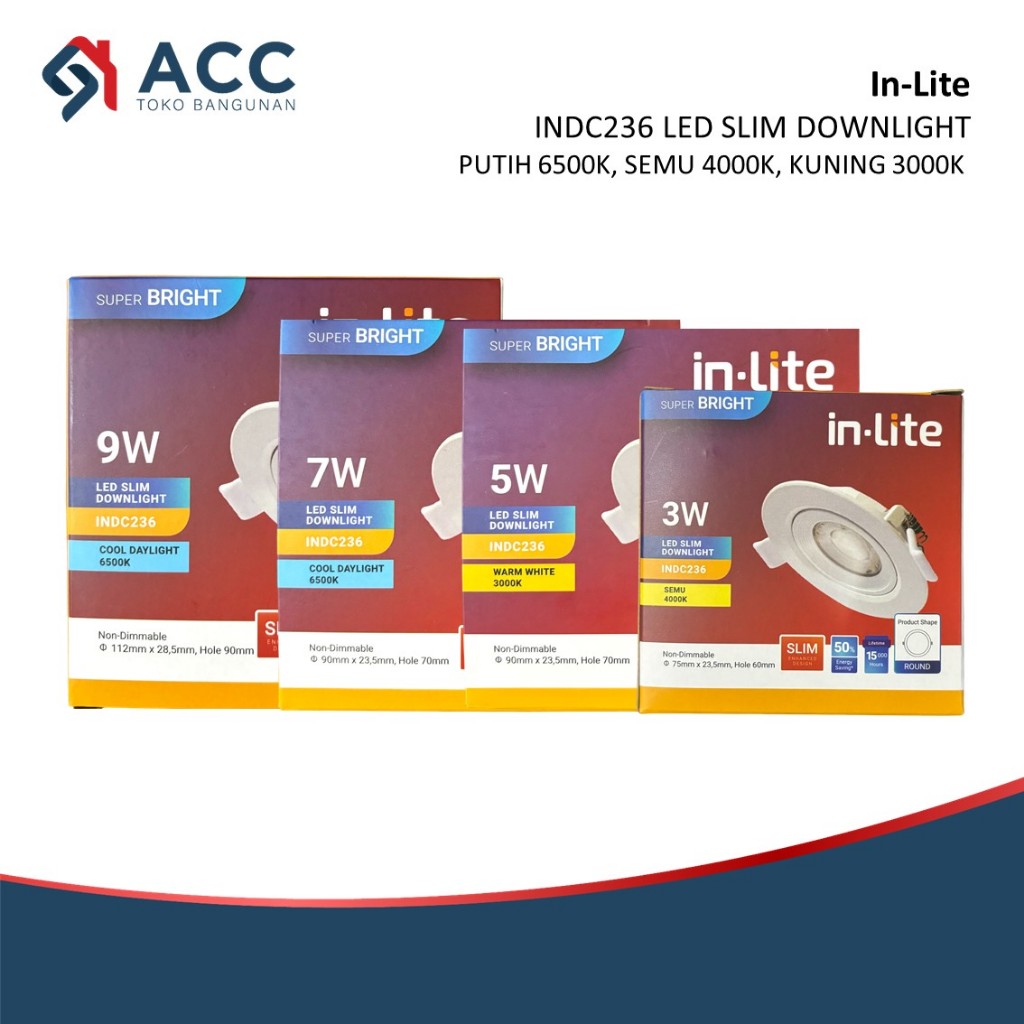 Jual InLite Lampu Slim Dwonlight SpotLight INDC236 3W 5W 7W 9W WATT | Shopee Indonesia