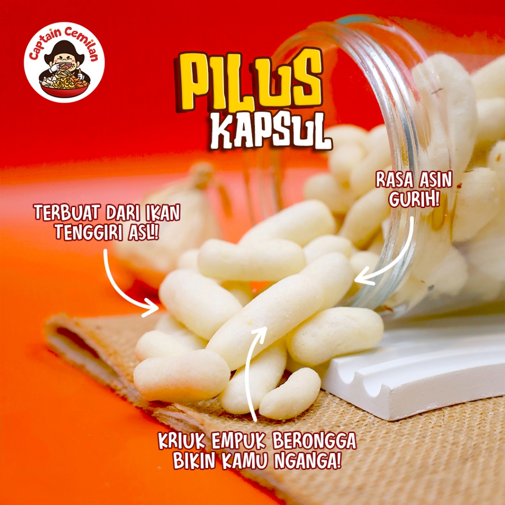 Jual 500gram Pilus Kapsul Original Ikan Tenggiri asin gurih renyah Captain Cemilan snack kiloan ...